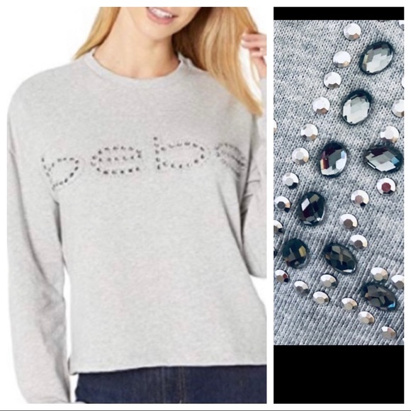 bebe | Tops | Bebe Sweatshirt Rhinestone Logo Crop Gray L Xl | Poshmark